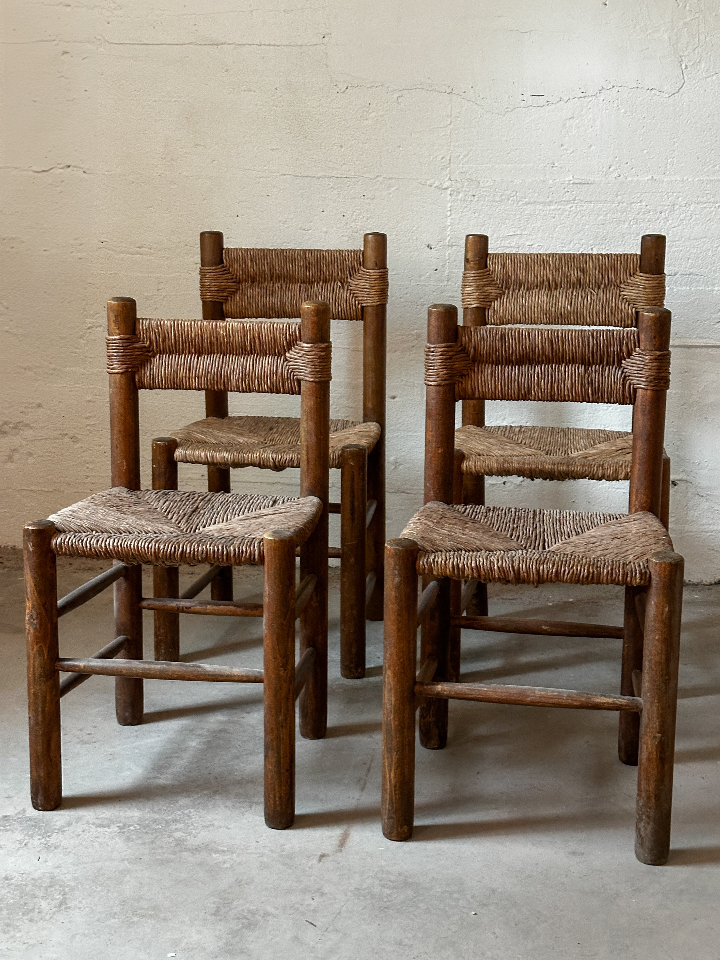 High Back Beech & Straw Chairs attrib. to Charlotte Perriand (Pair onl ...
